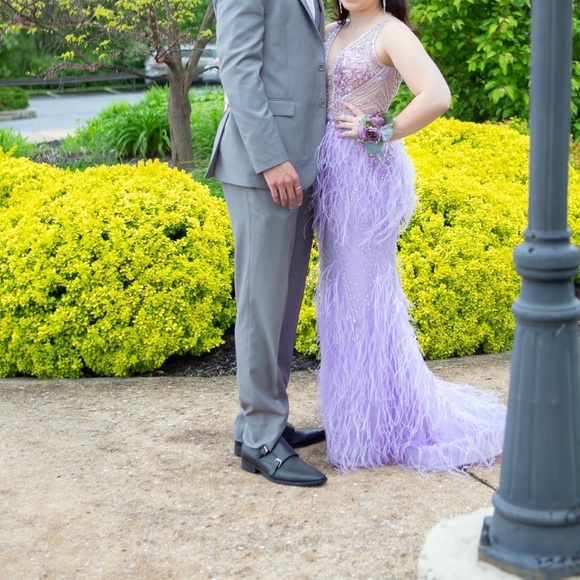 Jovani | Dresses | Jovani 3023 Sheer Embellished Bodice Feather Prom ...